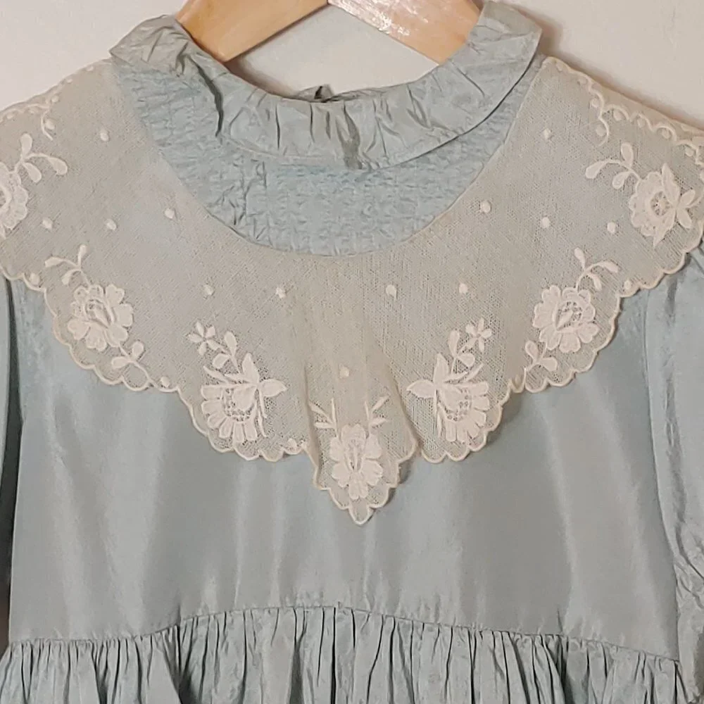 Vintage | Dresses | Vintage Au Chat Botte France Silk Taffeta Lace Bib ...